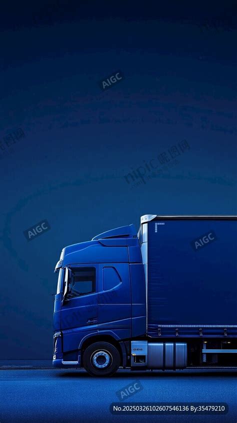 Ai创作图蓝色 卡车 货运 车辆 运输 车头 车厢 轮胎 金属 机械 外观 轮廓 背景 深色 工业 昵图网