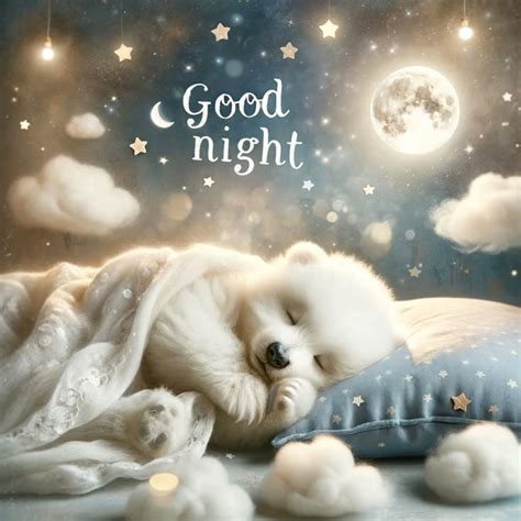 Спокойной ночи белый медвежонок спит в кровати маленький белый мишка Спокойной ночи