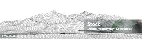 벡터 와이어프레임 3d 풍경입니다 기술 그리드 그림입니다 연결된 점과 선의 네트워크 미래 지향적인 배경 바둑판에 대한 스톡 벡터 아트 및 기타 이미지 Istock