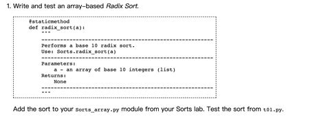 Solved 1 Write And Test An Array Based Radix Sort