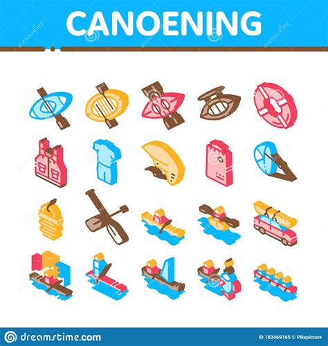 Canoeing Isometric Elements Icons Set Vector Stock Vector Illustration Of Background