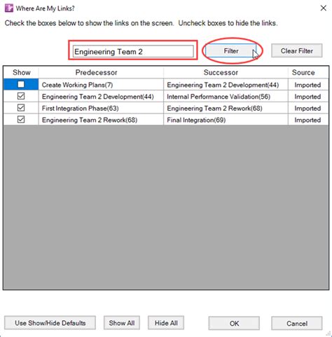 Using Task Link Filtering Rules For Showinghiding Task Links For