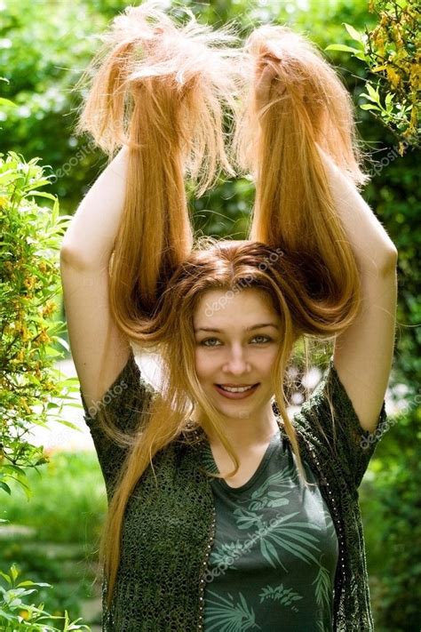 Cute Girl Playing Her Beautiful Hair Nature Stock Photo Dundanim