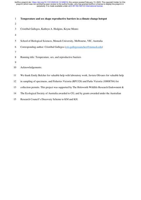 PDF Temperature And Sex Shape Reproductive Barriers In A Climate Change Hotspot