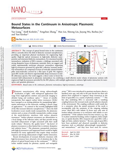 Pdf Bound States In The Continuum In Anisotropic Plasmonic Metasurfaces