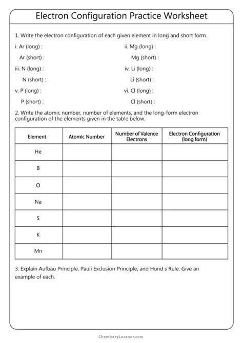 Free Printable Electron Configuration Worksheets