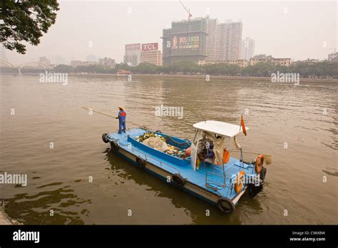Guangzhou Guangdong Province China Trash Collection Boat On River