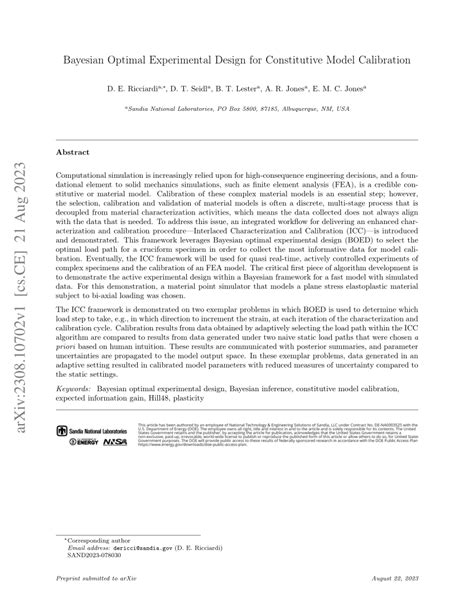Pdf Bayesian Optimal Experimental Design For Constitutive Model