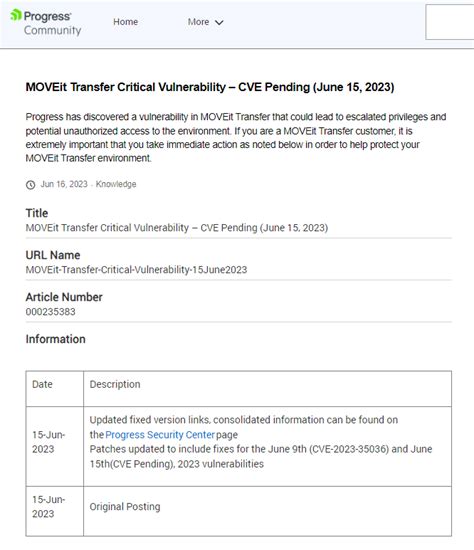 Another Moveit Transfer Critical Vulnerability Notified June 15th 2023