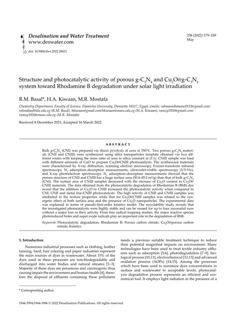 Pdf Structure And Photocatalytic Activity Of Porous G C3n4 And Cu2o G C3n4 System Toward