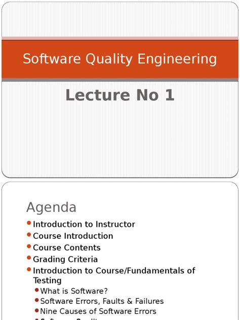 Software Quality Engineering Lecture No 1 Pdf Software Testing Quality Assurance