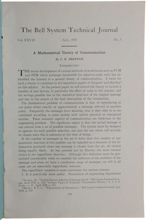 ‘a Mathematical Theory Of Communication Pp 379 423 In Bell System Technical Journal Vol 27