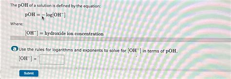 Solved The Poh Of A Solution Is Defined By The