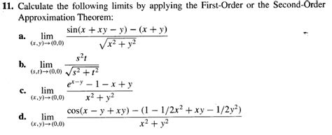 11 Calculate The Following Limits By Applying The