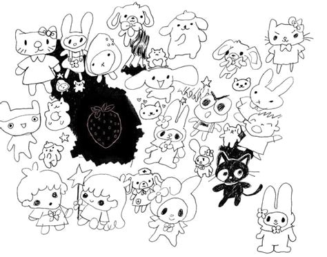 Картинки хелло китти и куроми черно белые