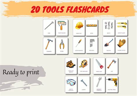 Tools Learning Set Tools Printable Flashcards Blaundus Artworks Worksheets Library