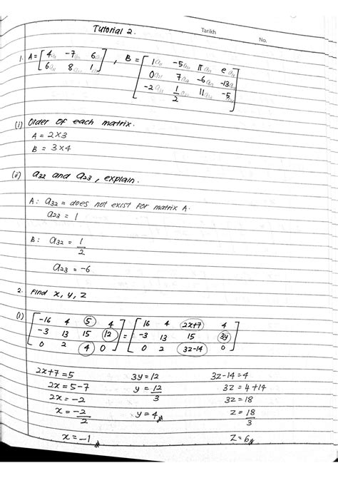 Solution Tutorial Question And Answer Chapter 2 Matrices Studypool