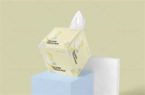 طرح موکاپ جعبه دستمال کاغذی لایه باز گرافیک با طعم تربچه