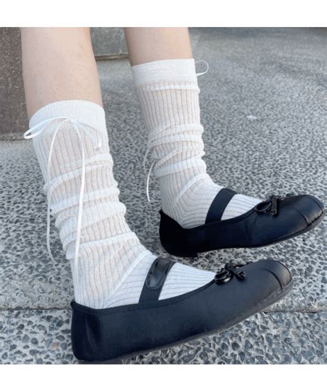 ღ발레코어룩유니크ღ리본 매쉬니삭스 2color 에이블리