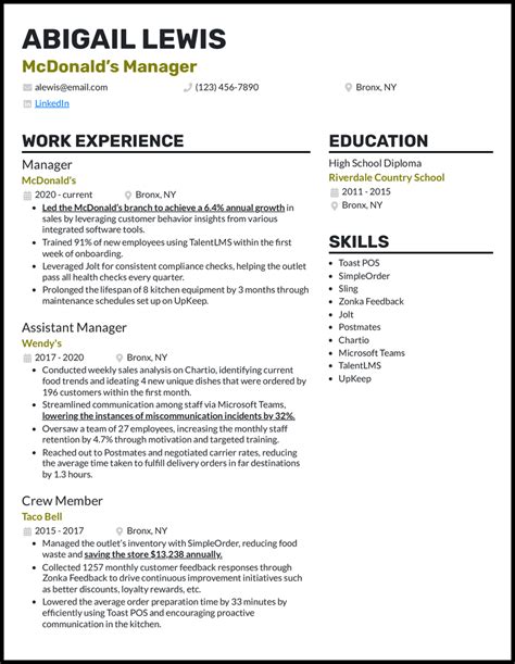 3 Mcdonalds Resume Examples To Get The Job In 2026