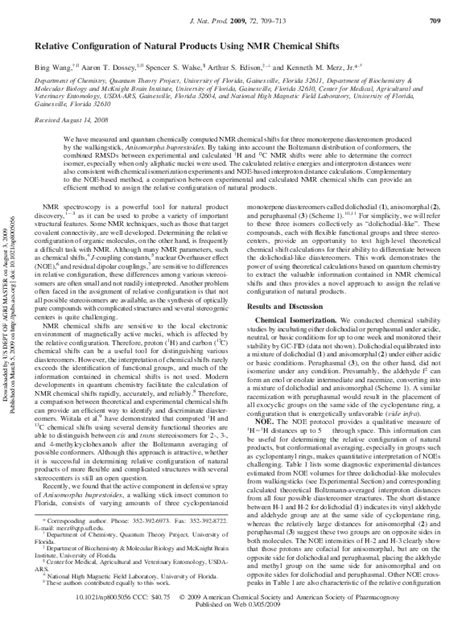 Pdf Relative Configuration Of Natural Products Using Nmr Chemical Shifts