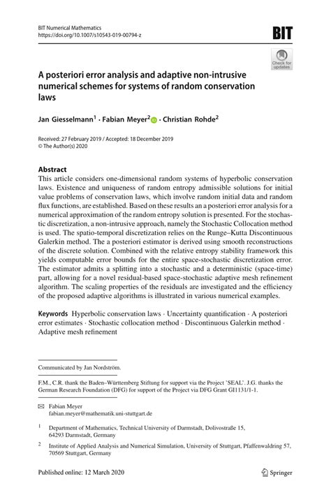 Pdf A Posteriori Error Analysis And Adaptive Non Intrusive Numerical