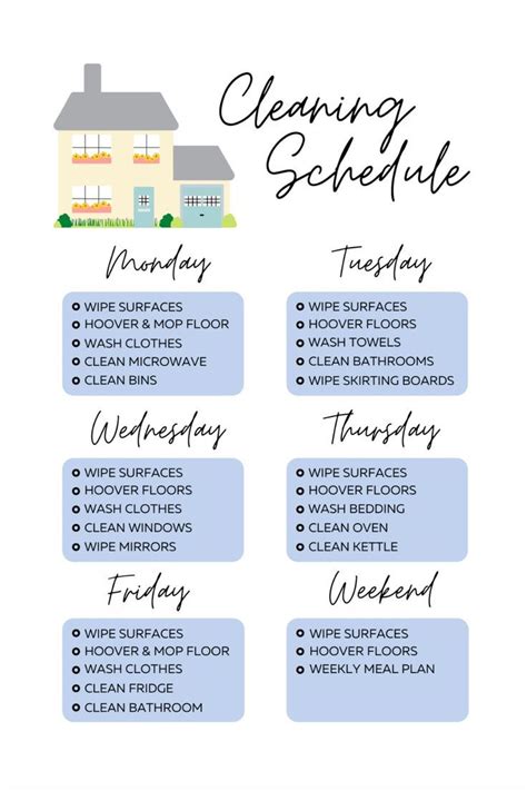 Printable Cleaning Schedule Household Planner