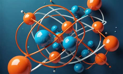 3d Abstract Atomic Structure Featuring Orange And Blue Spheres Connected By White Lines