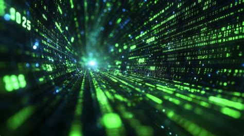 Digital Matrix Visualization With Flowing Data Streams At High Speed In A Futuristic Setting