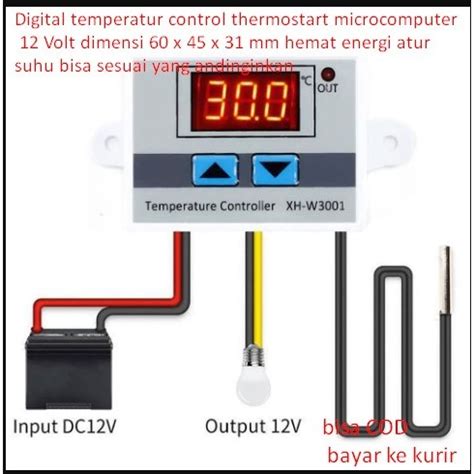 Jual Digital Temperatur Control Thermostart Microcomputer 12 Volt Dimensi 60 X 45 X 31 Mm Hemat