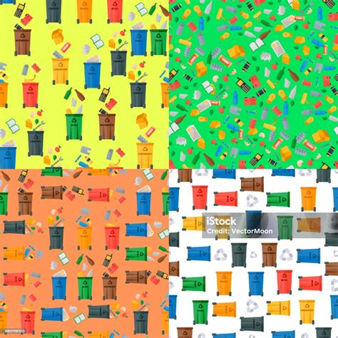 재활용 쓰레기 폐기물 처리 원활한 패턴 배경 처리 쓰레기 Remaking 정렬 아이콘 벡터 일러스트 레이 션 활용 가정 생활에 대한 스톡 벡터 아트 및 기타 이미지 Istock