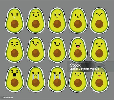 귀여운 아보카도 캐릭터 세트 다른 액션 감정에서 아보카도 과일 캐릭터의 귀여운 벡터 세트 재미있는 과일 캐릭터 0명에 대한 스톡 벡터 아트 및 기타 이미지 Istock