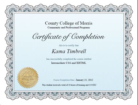 Certificate Of Completion Intermediate Cssxhtml Kama Timbrell