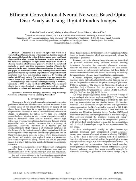 9 Efficient Convolutional Neural Network Based Optic Disc Analysis Using Digital Fundus Images