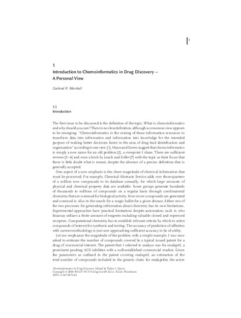 pdf 1 introduction to chemoinformatics in drug discovery a personal view