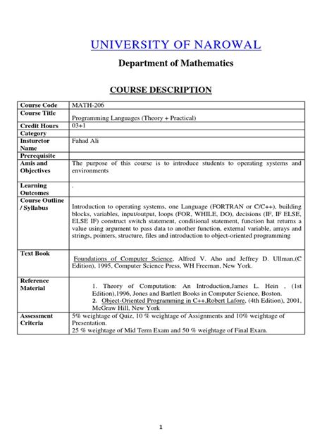 3 Sem Bs Math 206 Programming Languages For Mathematicians Pdf