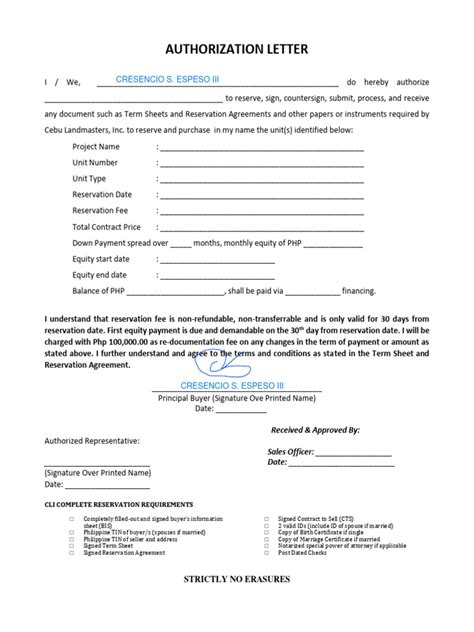 Cli Authorization Letter Download Free Pdf Equity Finance Fee