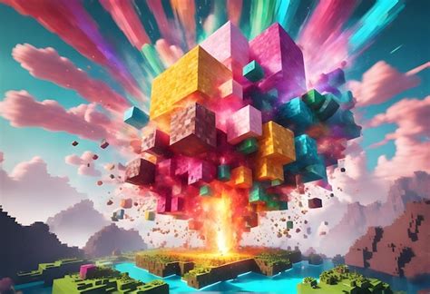 Premium Ai Image Explosion With Fire Of Colorful Glowing Cubes 4k Wallpaper Pink Color Yellow