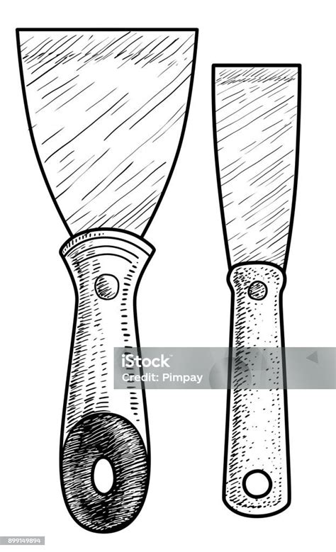 퍼 티 칼 주걱 일러스트 레이 션 드로잉 판화 잉크 라인 아트 벡터 Diy에 대한 스톡 벡터 아트 및 기타 이미지 Diy 건설 산업 검은색 Istock