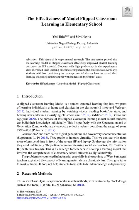 Pdf The Effectiveness Of Model Flipped Classroom Learning In Elementary School