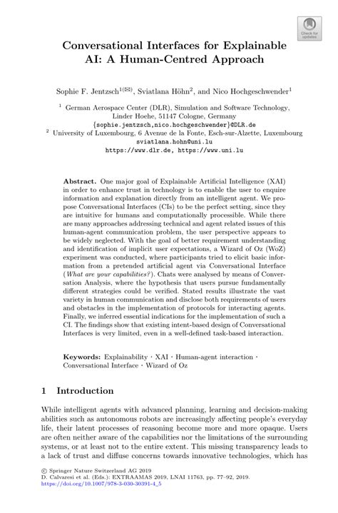 Pdf Conversational Interfaces For Explainable Ai A Human Centred Approach