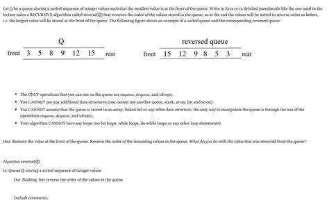 Solved Let Q Be A Queue Storing A Sorted Sequence Of Integer