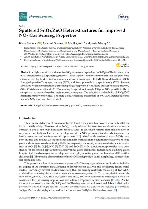 Pdf Sputtered Sno2 Zno Heterostructures For Improved No2 Gas Sensing Properties