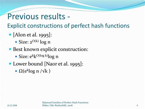 ppt balanced families of perfect hash functions and their