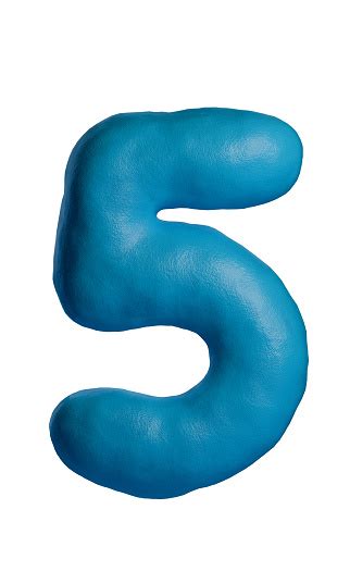 수공예 플라스틱 디자인을 모방한 사실적인 점토 질감의 3d 파란색 숫자 5 Digit 5 흰색 배경에 분리되어 창의적인 프로젝트 광고 교육 및 장난기 넘치는 디자인에