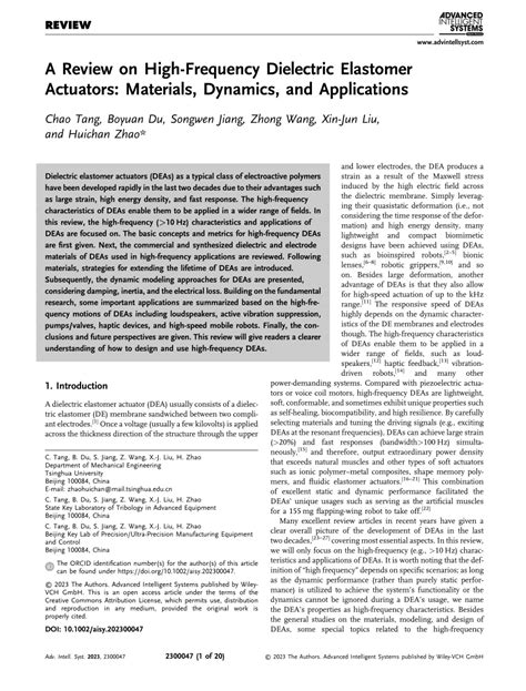 Pdf A Review On High‐frequency Dielectric Elastomer Actuators Materials Dynamics And