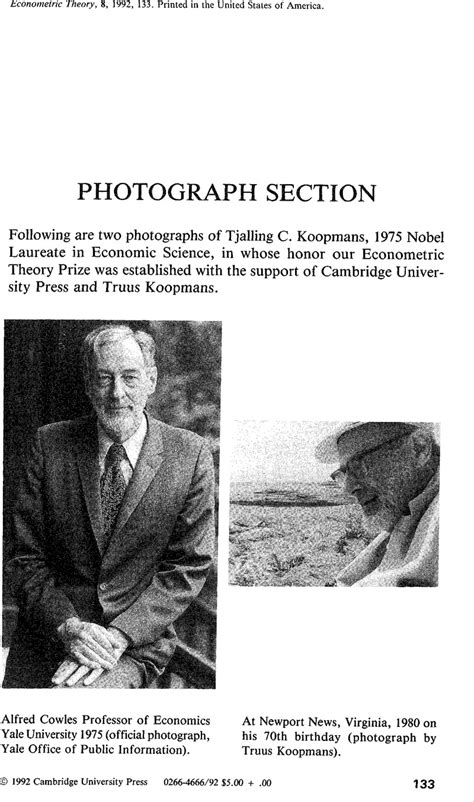 Two Photographs Of Tjalling C Koopmans Econometric Theory