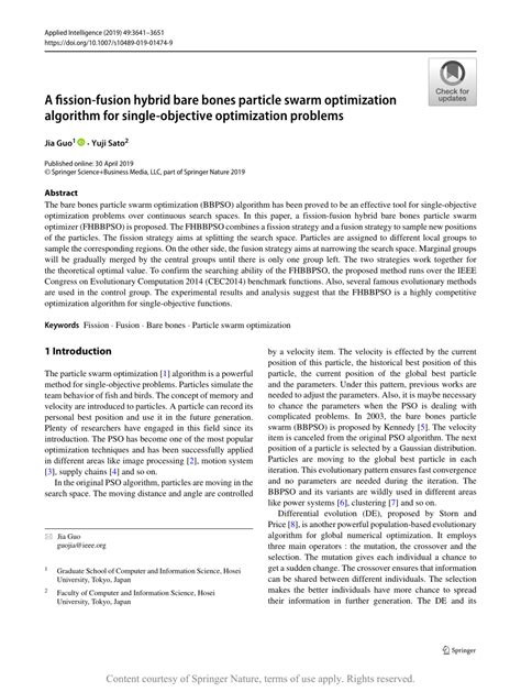 a fission fusion hybrid bare bones particle swarm optimization