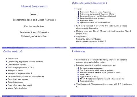Ae1 Slides Week 1 Advanced Econometrics 1 Week 1 Econometric Tools And Linear Regression
