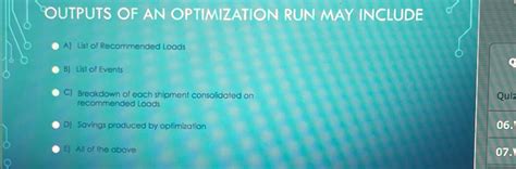 Solved OUTPUTS OF AN OPTIMIZATION RUN MAY INCLUDEA List Of Chegg